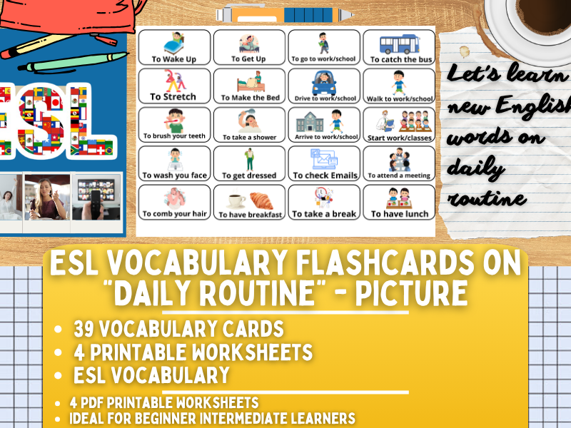 ESL Vocabulary Flashcards - Daily Routines - Pictures | Teaching Resources