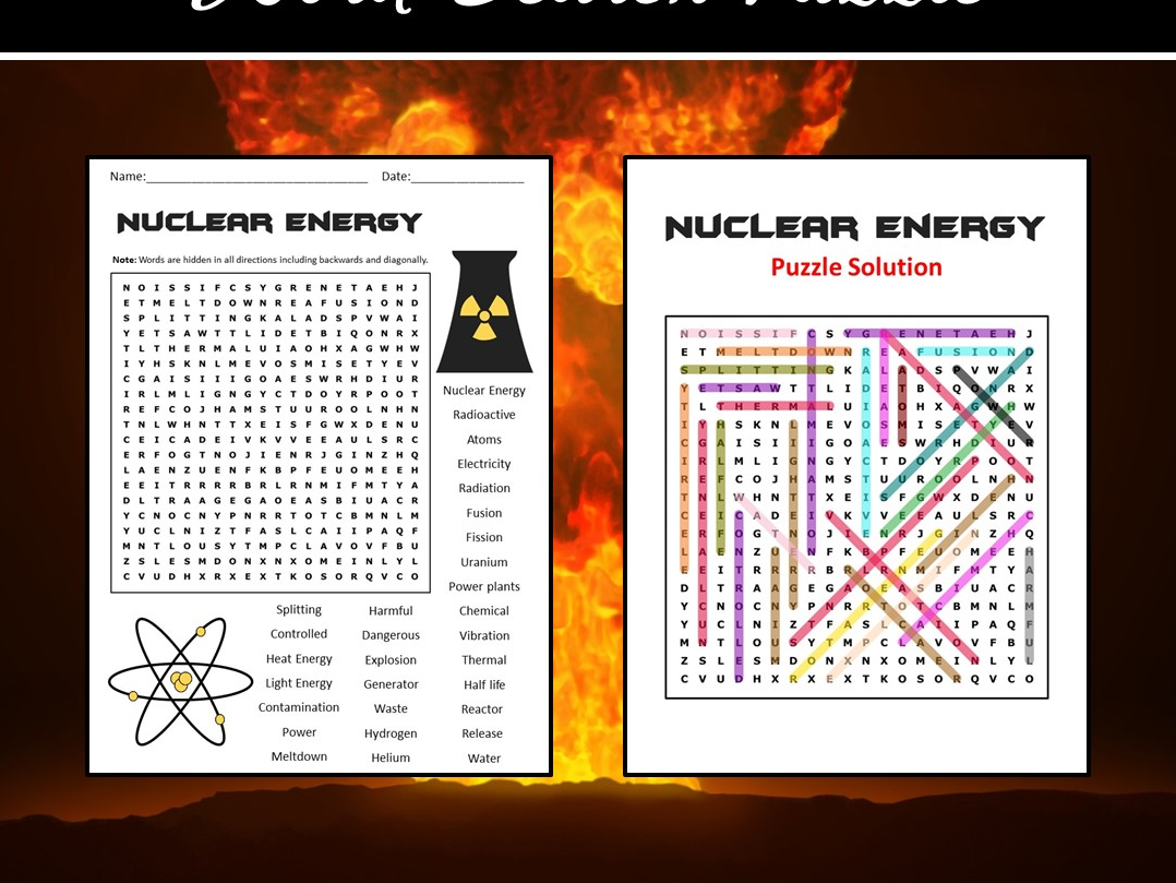 Nuclear Energy Word Search Puzzle Teaching Resources
