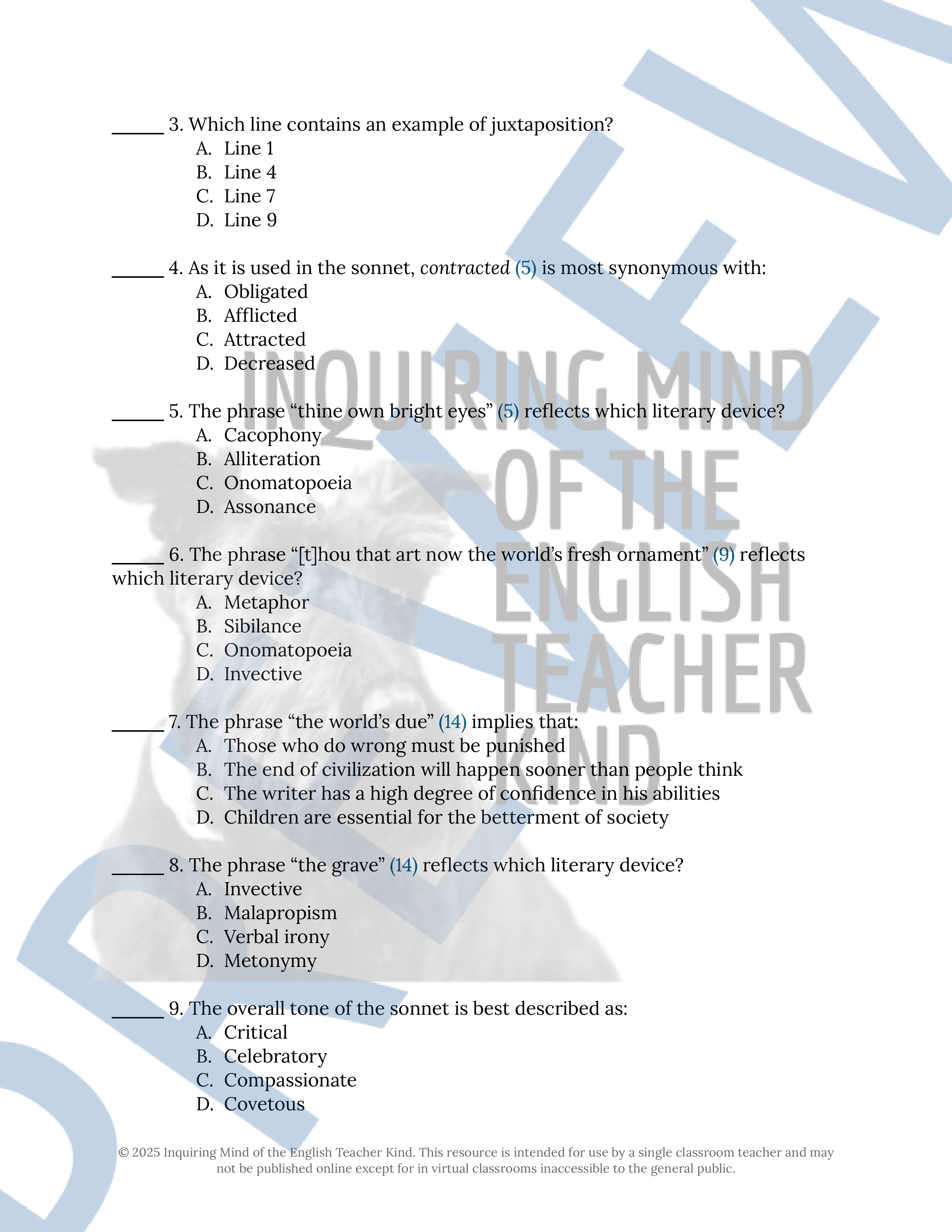 Shakespeare's Sonnet 1 Close Reading Worksheet and Answer Key | Poetry ...