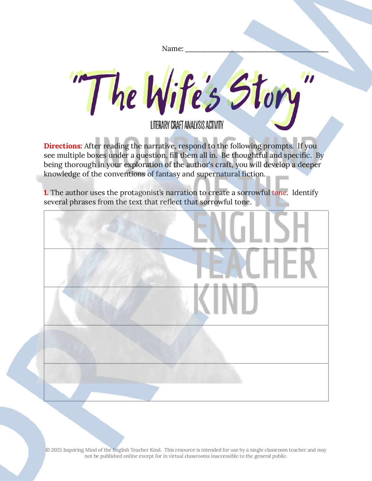 "The Wife's Story" by Ursula K. Le Guin Literary Craft Analysis ...