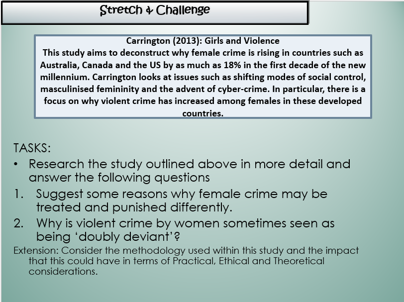 AQA A level Sociology - Crime and Deviance - Gender & Crime | Teaching ...