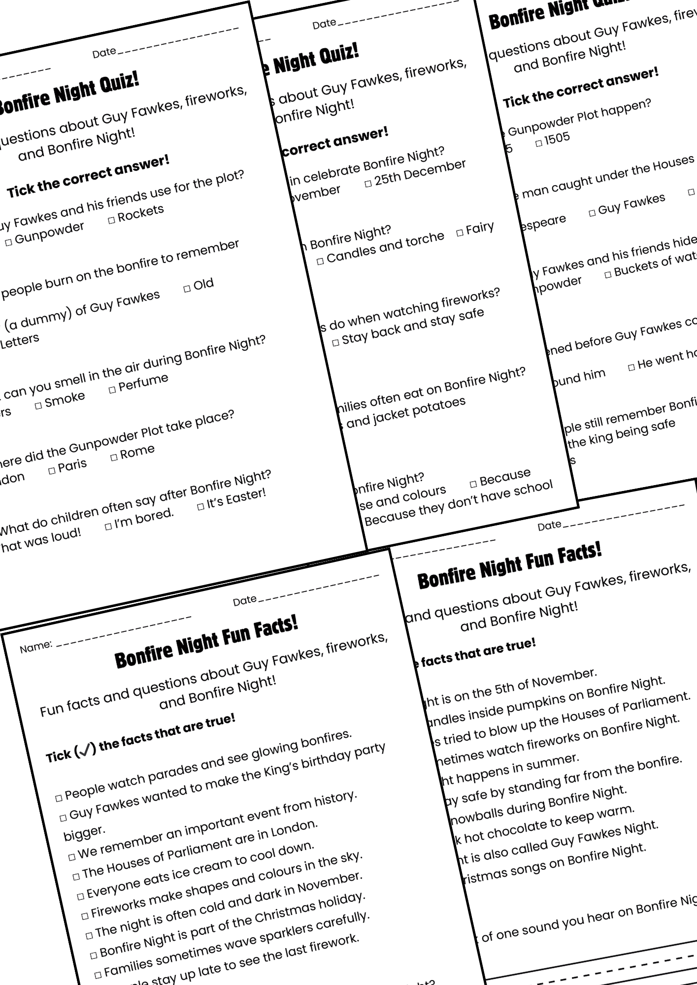 Bonfire Night Quiz | Guy Fawkes Activities KS1– KS2 | 5 Printable Fun ...