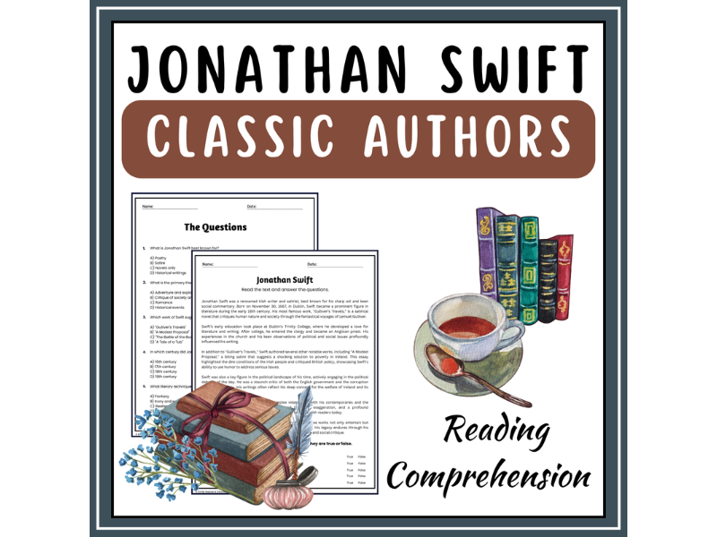 Jonathan Swift Reading Comprehension Passages & Questions Worksheets ...