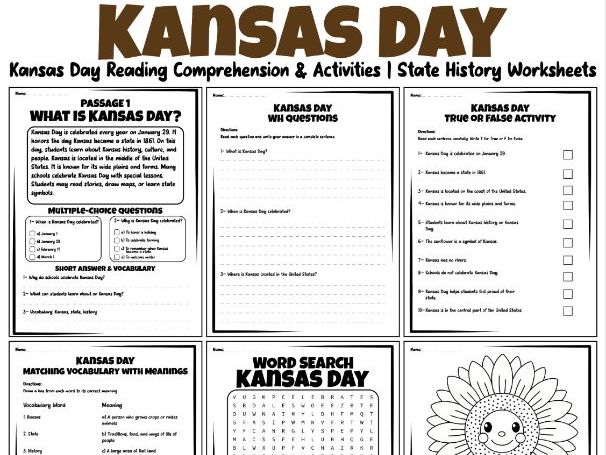 Kansas Day Bundle | Reading Comprehension & Collaborative Coloring ...