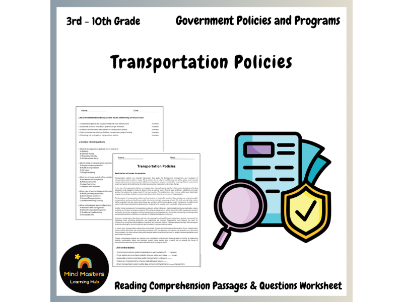 Transportation Policies Reading Comprehension Passages & Questions ...