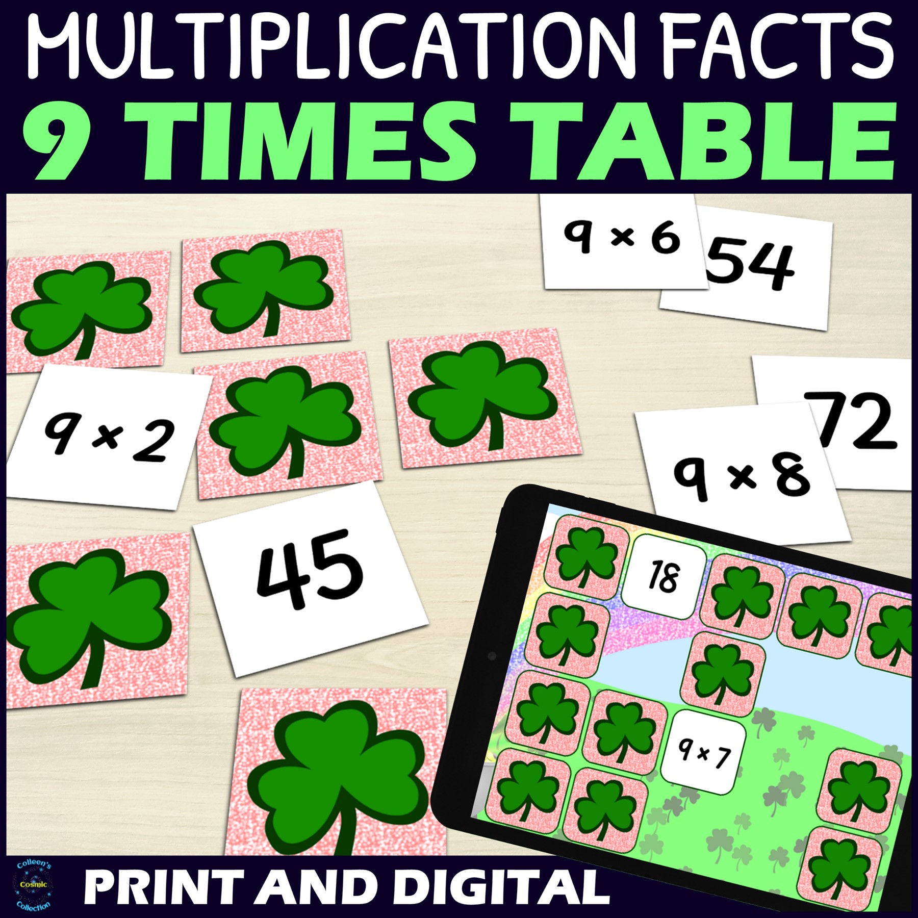 St Patricks Day Multiplication Facts for 9 Times Table Activity ...