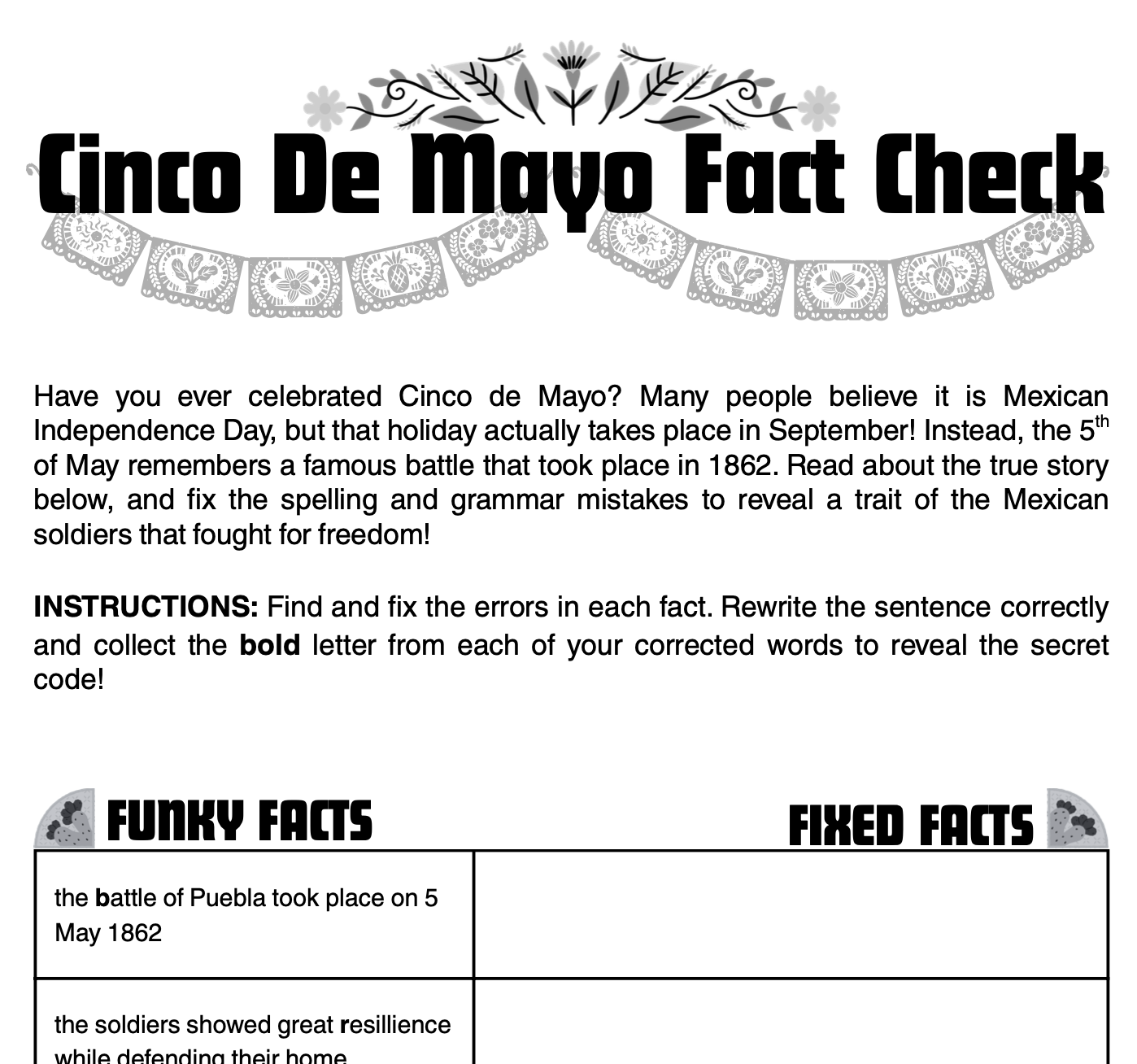 FREE Cinco de Mayo KS2 SPAG Worksheet | Sentence Fixer | Year 5-6 SPAG ...
