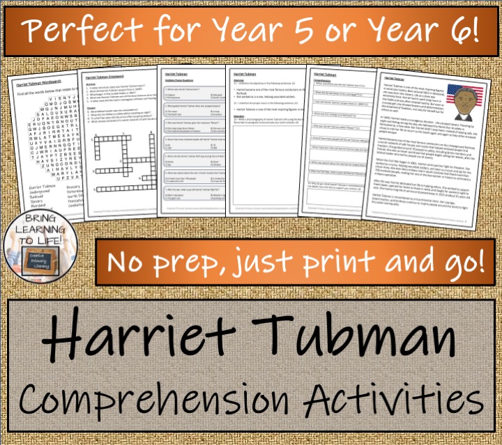 Harriet Tubman Reading Comprehension Activities | Year 5 or Year 6 ...