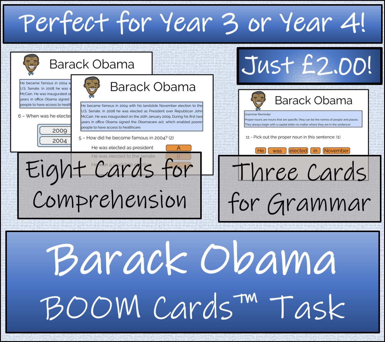 Barack Obama - LKS2 BOOM Cards™ Comprehension Activity | Teaching Resources