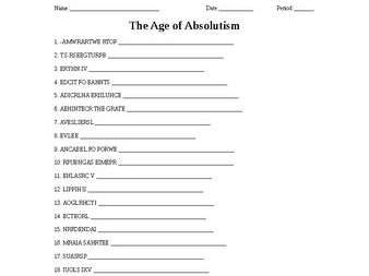 The Age of Absolutism Word Scramble for World History | Teaching Resources