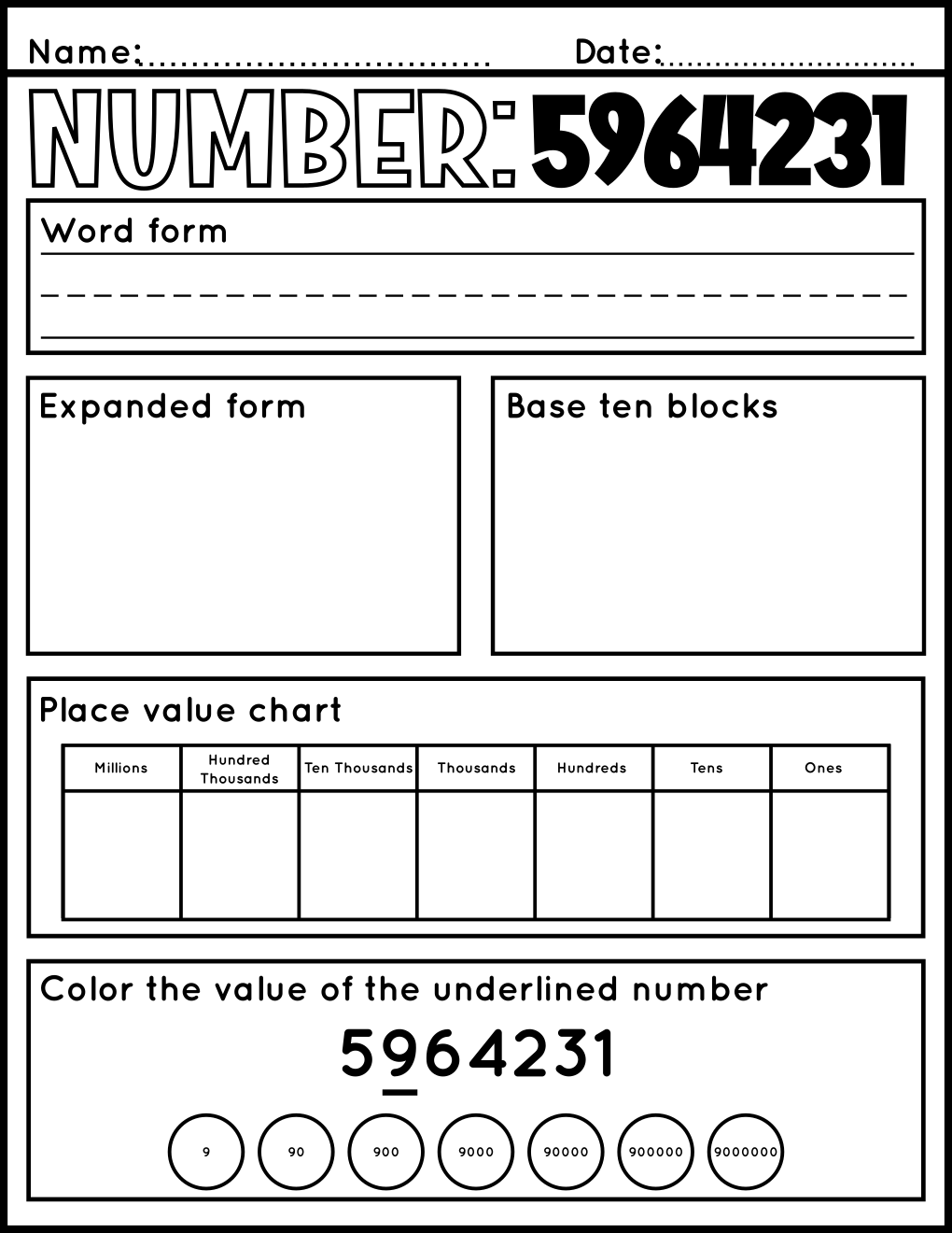 Place Value Worksheets To Millions 4th Grade Place Value Worksheets