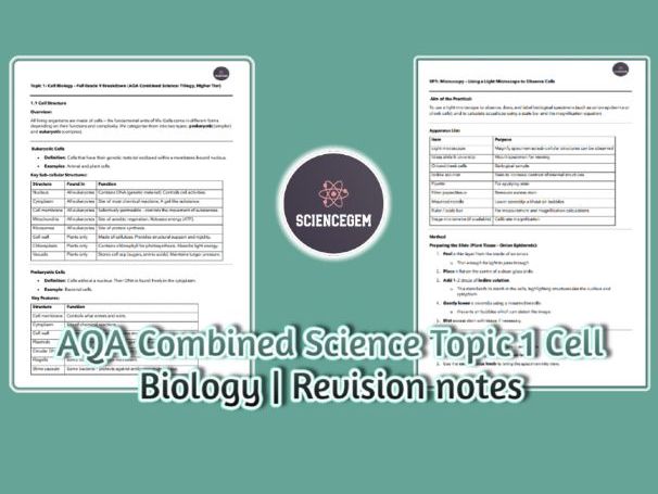AQA Combined Science Topic 1 Cell Biology | Revision notes | Teaching ...