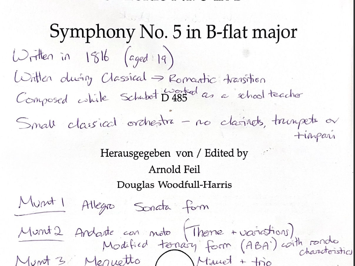 Schubert Symphony No 5 in Bb Major ANNOTATED SCORE | Teaching Resources