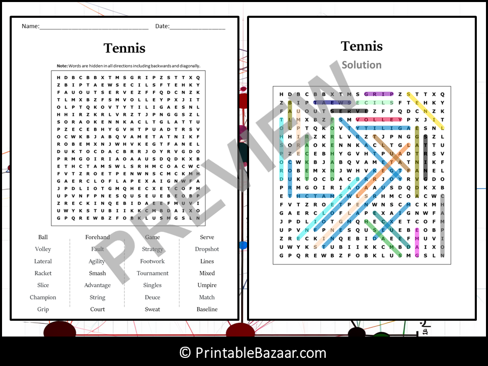 Tennis Word Search Puzzle Worksheet Activity | Teaching Resources