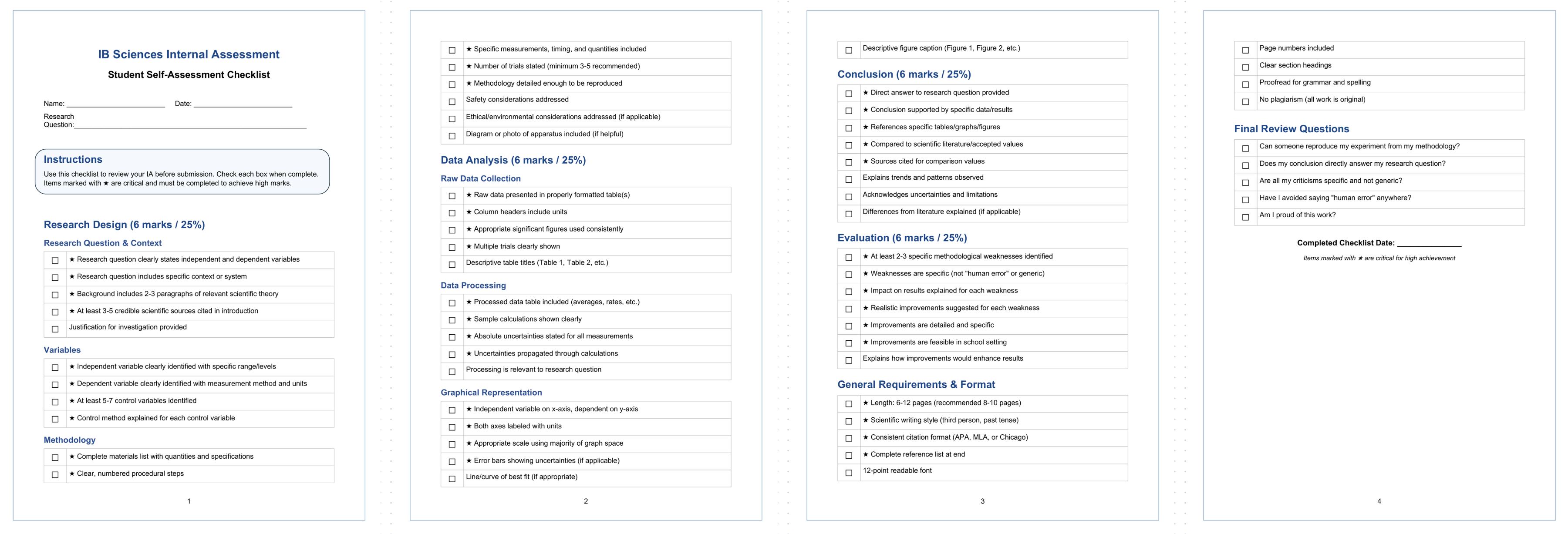 IB DP Science IA Student Self Assessment Checklist - Version 1 - 2026 ...