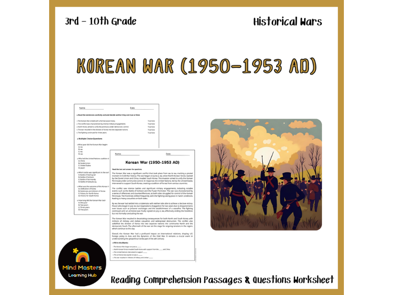 Korean War (1950–1953 AD) Reading Comprehension Passages & Questions ...