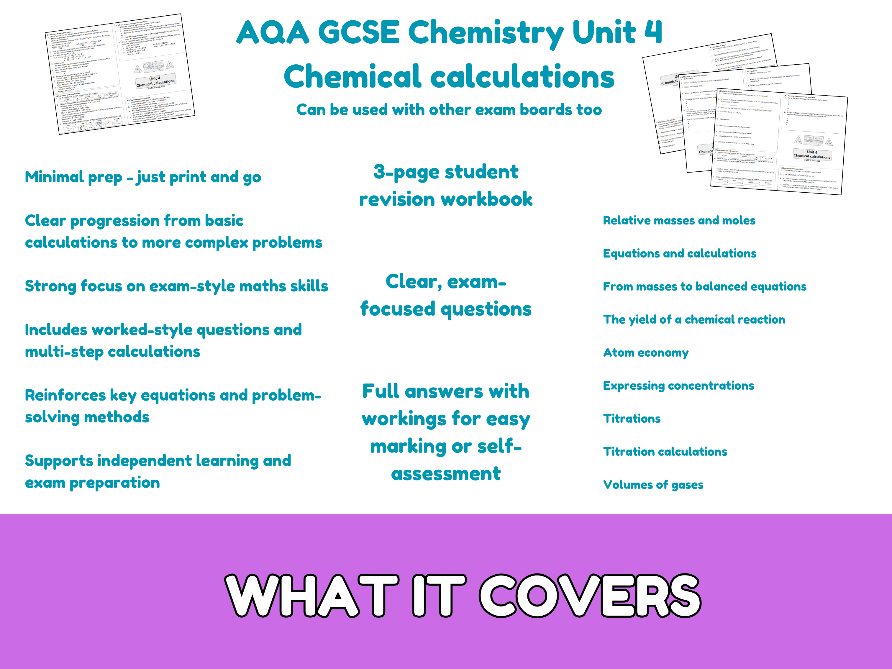 Chemical Calculations Revision Mat | AQA GCSE Chemistry Unit 4 | Moles ...