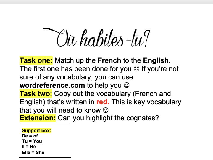 French Where I live Simple Worksheet | Teaching Resources