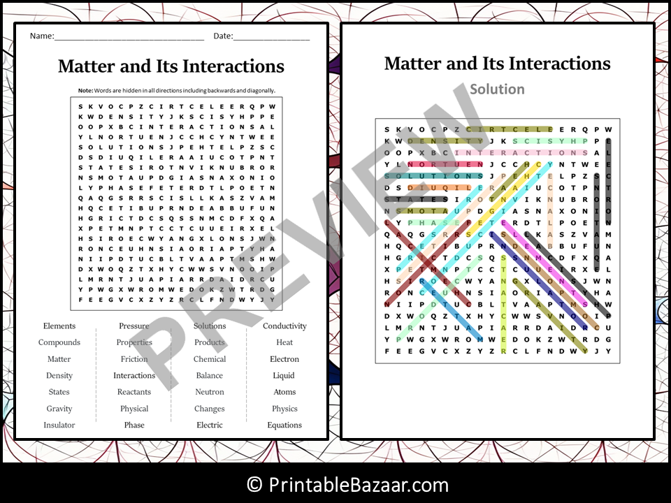 Matter and Its Interactions Word Search Puzzle Worksheet Activity ...