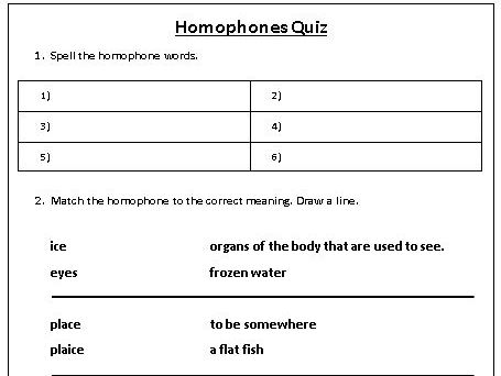 Spelling - Homophone and Near Homophones Quiz | Teaching Resources