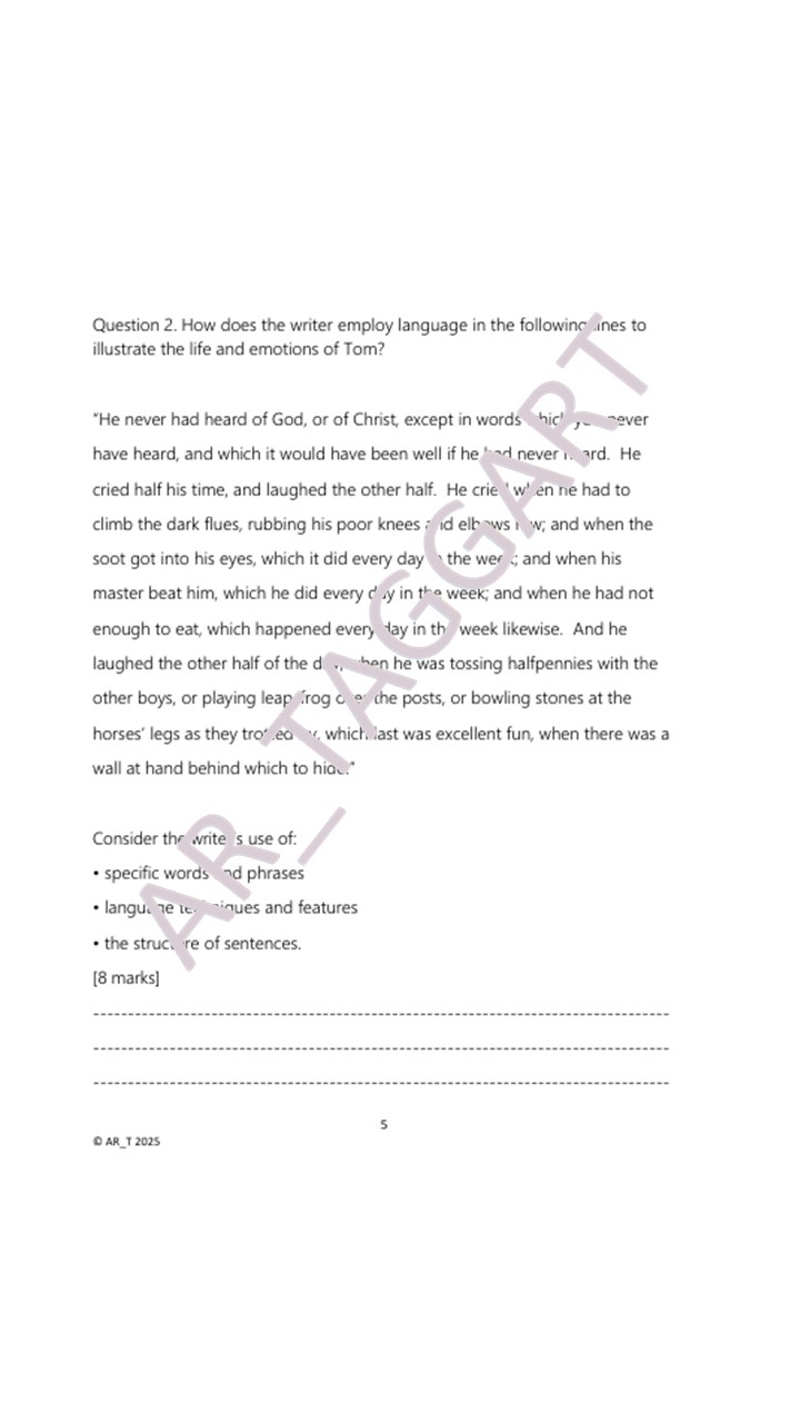 KINGSLEY - AQA- GCSE ENGLISH PAPER 1 + MODEL ANSWERS - (1889) THE WATER ...