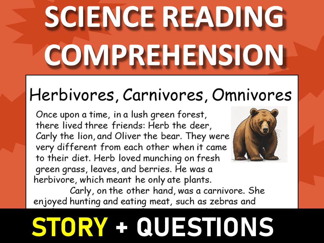 Herbivores, Carnivores, Omnivores Reading Science Story Comprehension ...