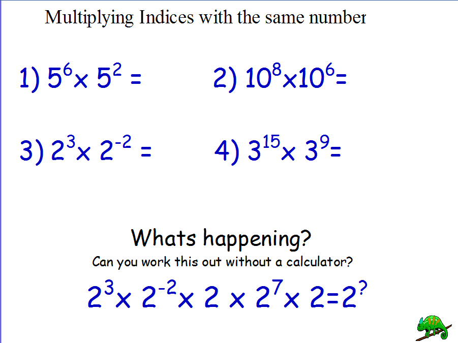 Calculating Using The 3 Rules Of Indices Lesson 1 Teaching Resources