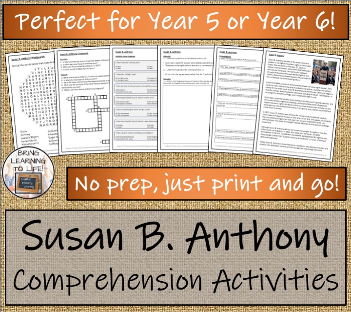 Susan B. Anthony Reading Comprehension Activities | Year 5 or Year 6 ...