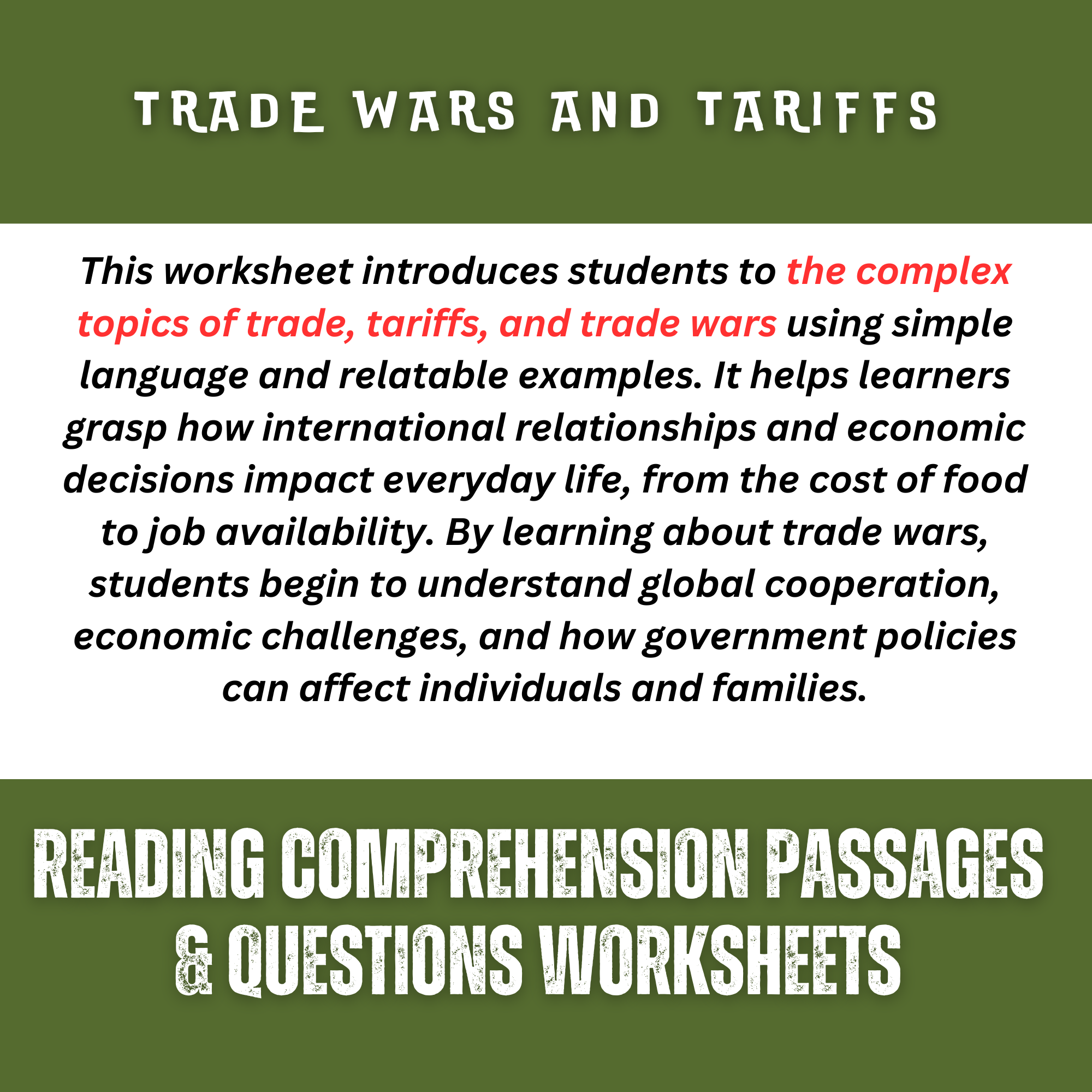 Trade Wars and Tariffs - Economics Reading Worksheet | Teaching Resources