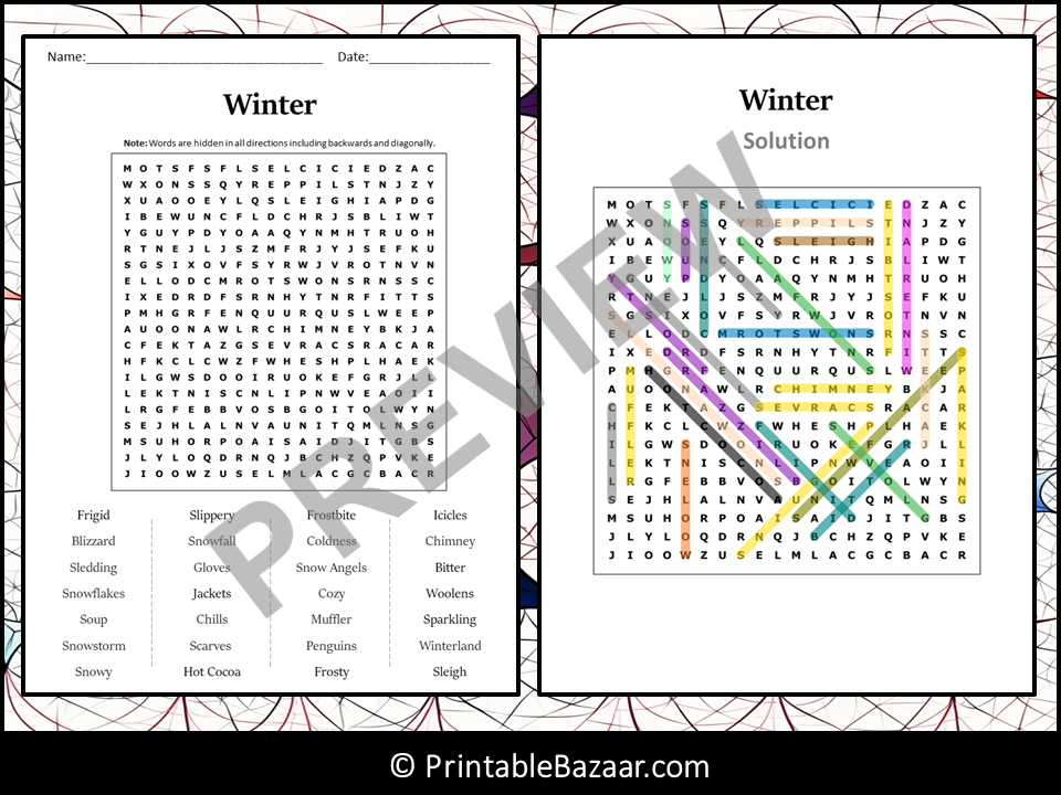Winter Word Search Puzzle Worksheet Activity | Teaching Resources