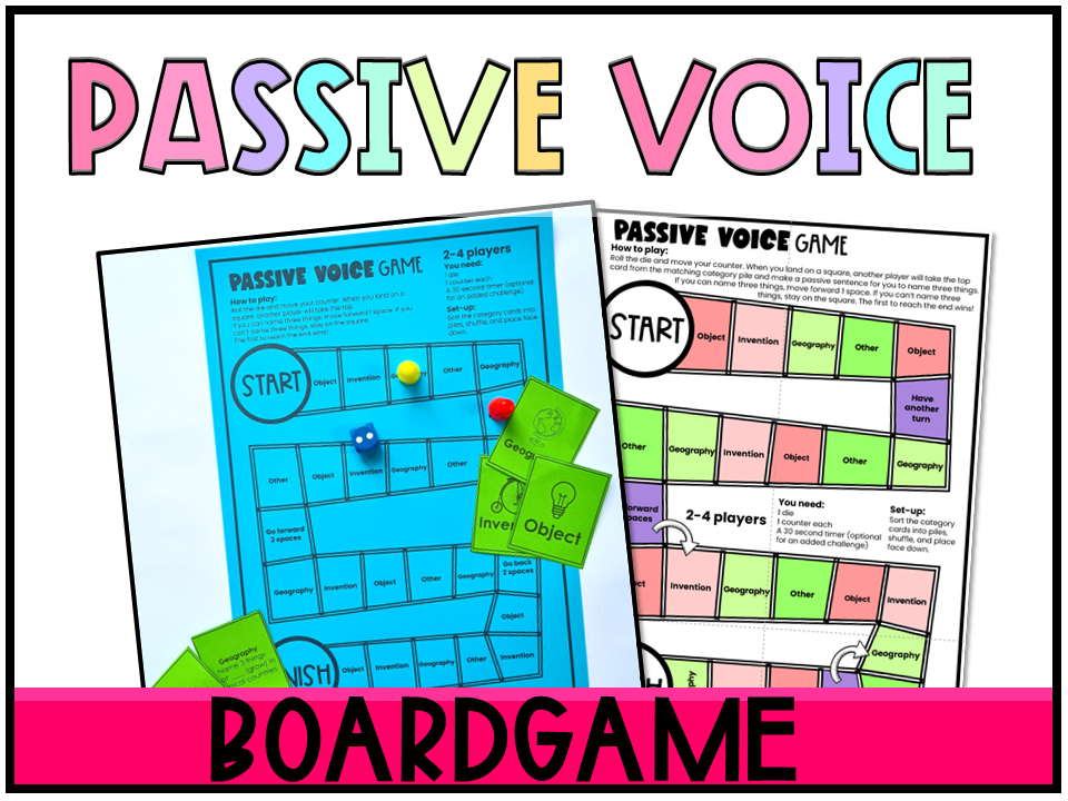 Passive Voice Board Game Practice Activity Year 7, 8, 9, 10 Grammar ...