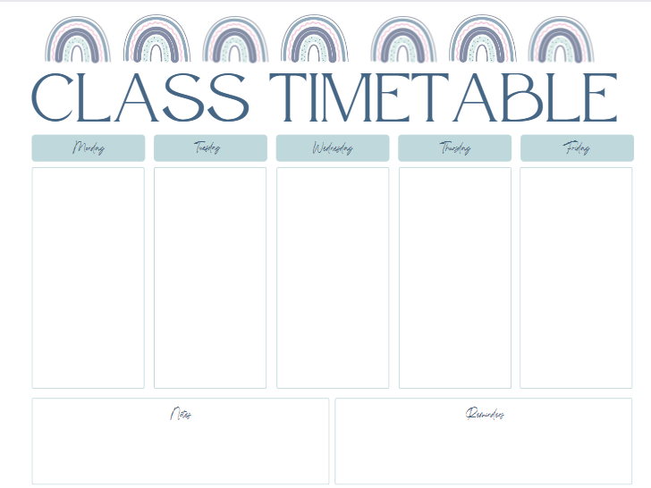 Class Timetable Rainbow themed | Teaching Resources
