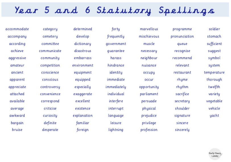 Year 5 And Year 6 Statutory Spellings Teaching Resources Year 5 And Year 6 Statutory Spellings Teaching Resources