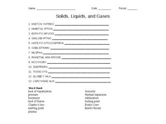 "Solids, Liquids, and Gases" Word Scramble for Physical Science ...