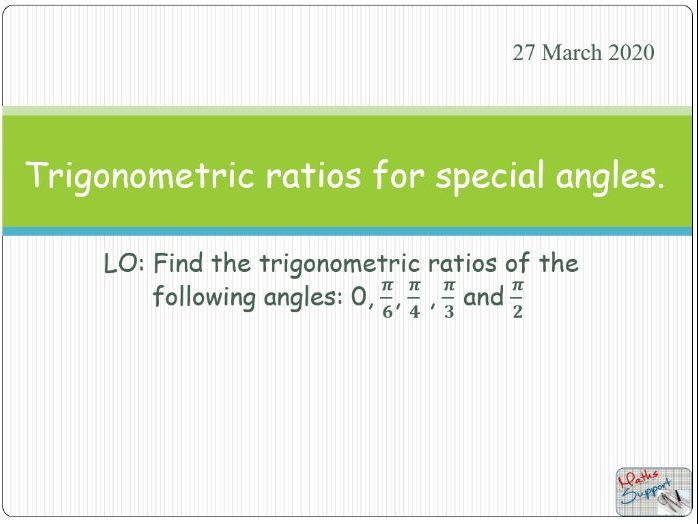 Exact values of trigonometric ratios of special angles | Teaching Resources