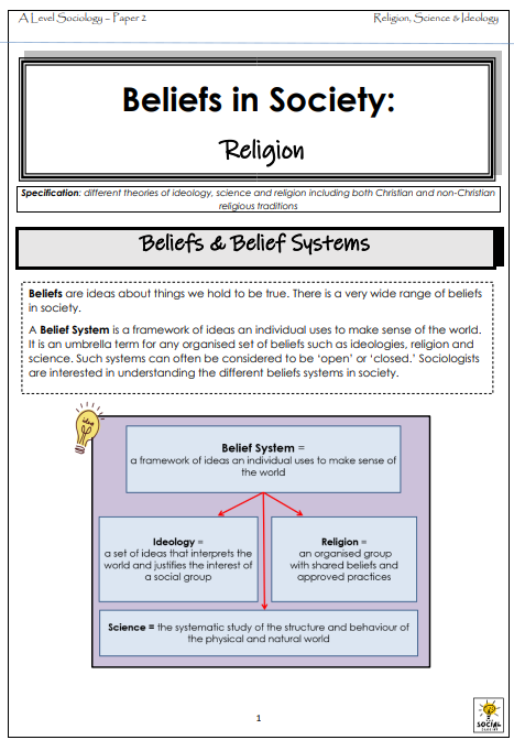 AQA A level Sociology - Beliefs in Society - Religion as a Belief ...