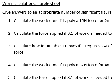Work, force and distance 5 level differentiated worksheet | Teaching ...