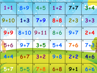 ADDITION GAME - Basic Facts Addition Game - 'Four in a Row' - Heaps of ...
