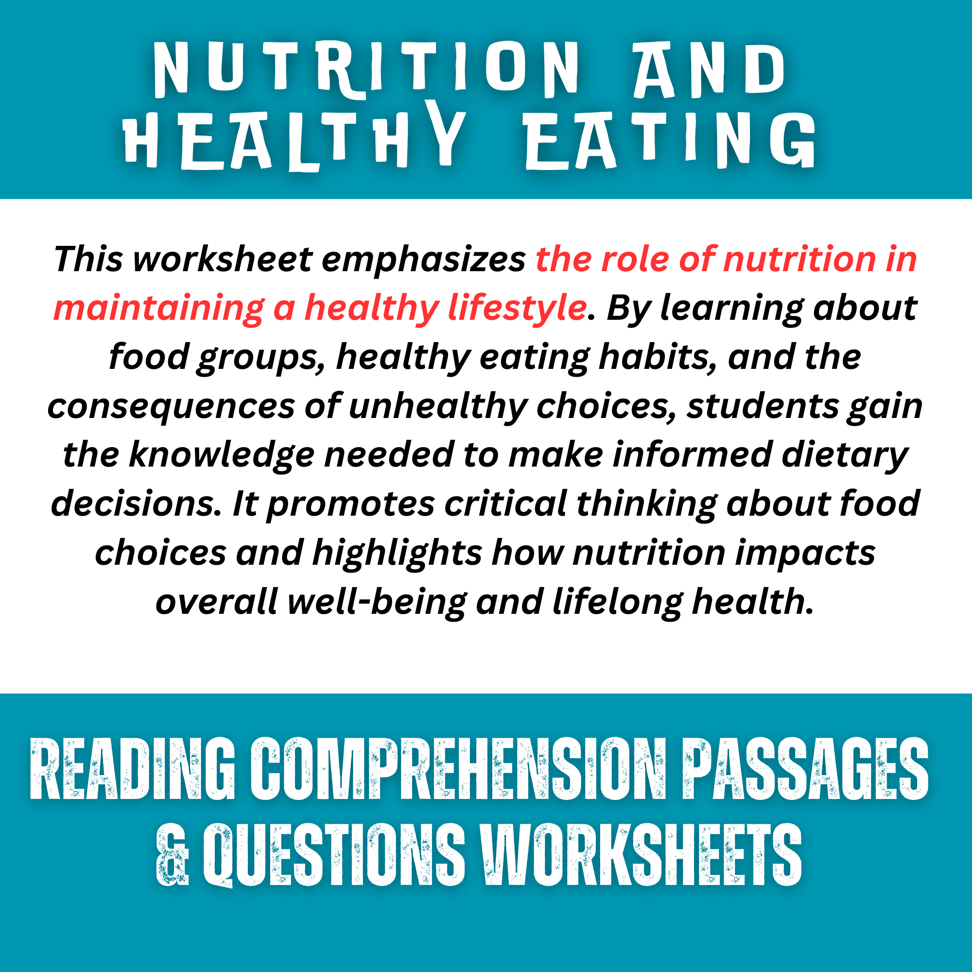 Nutrition and Healthy Eating - Health Reading Worksheet | Teaching ...