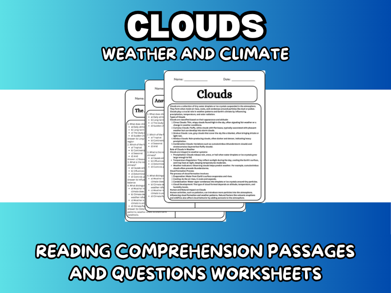 Clouds - Weather and Climate Reading Comprehension Passages & Questions ...