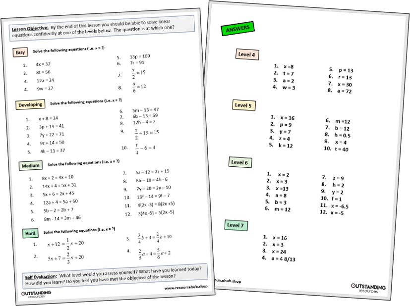 Differentiated WORKSHEET On Solving Equations with Answers Teaching Differentiated WORKSHEET On Solving Equations with Answers Teaching
