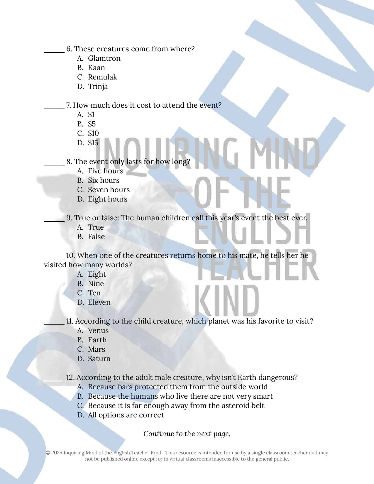 "Zoo" by Edward Hoch Quiz and Answer Key (Science Fiction Short Story ...