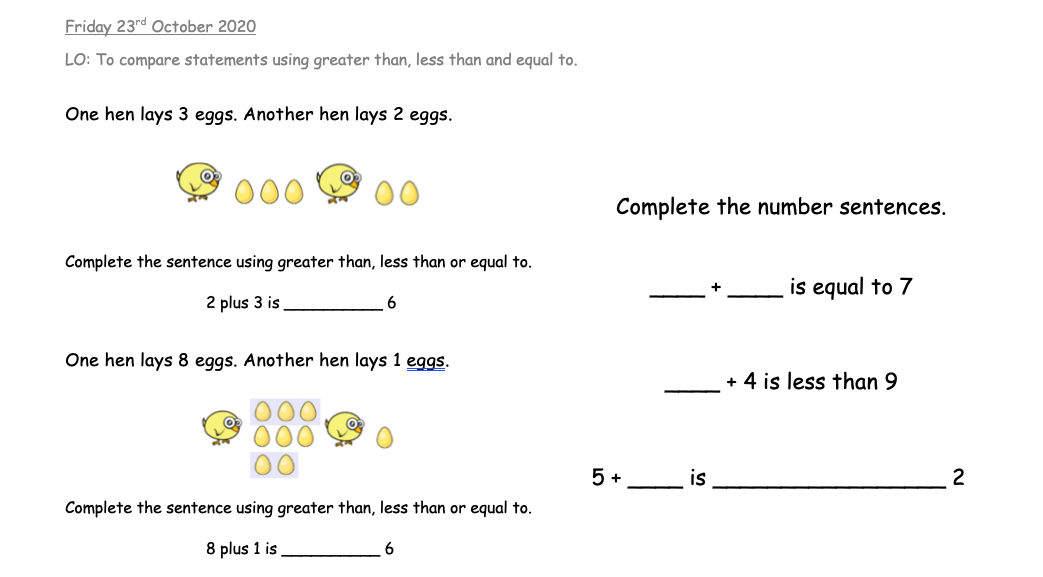 Year 1 Add/Subtract - Compare Statements (WRM) | Teaching Resources Year 1 Add/Subtract - Compare Statements (WRM) | Teaching Resources