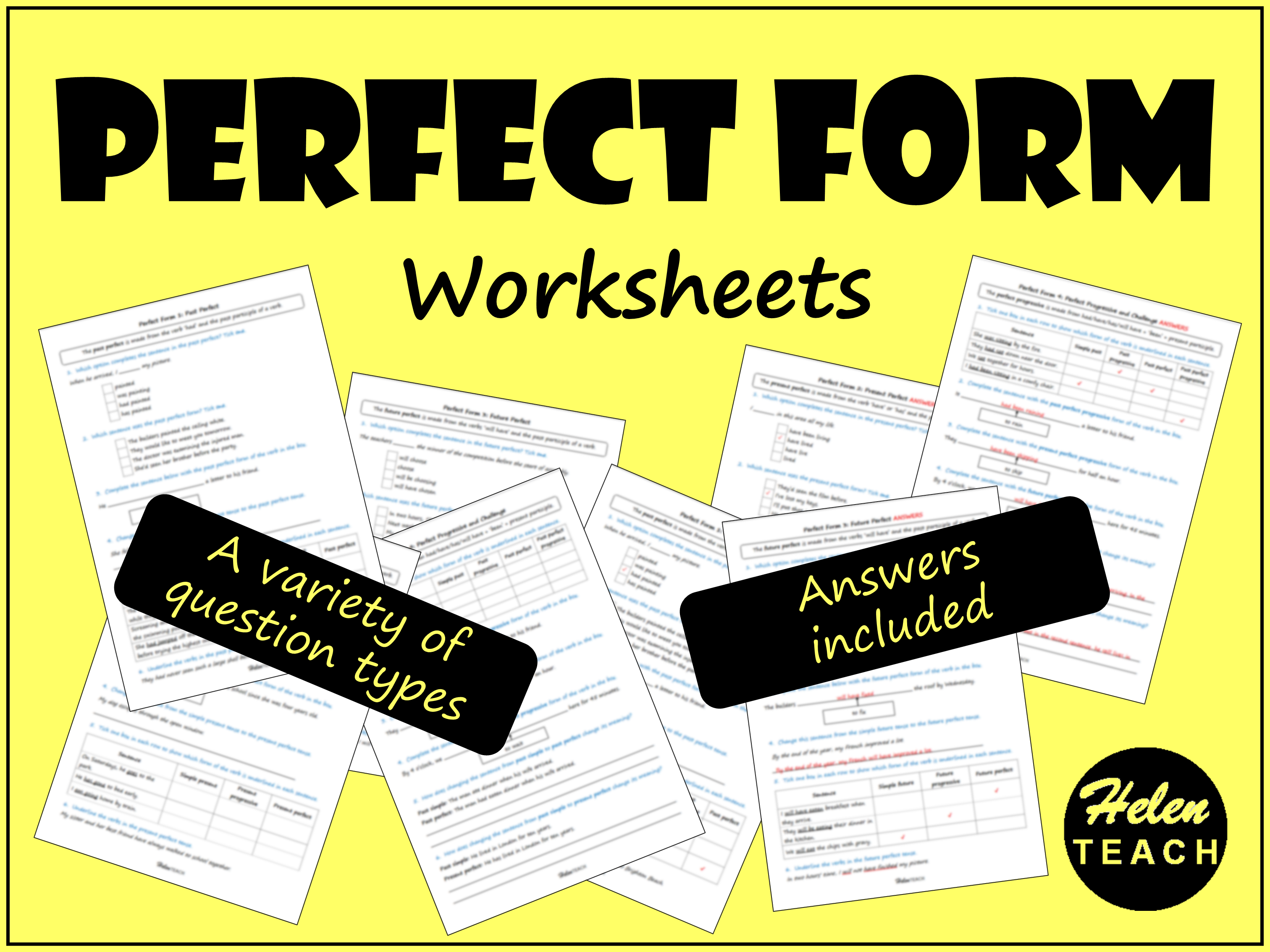Perfect Form Worksheets | Past, Present, Future & Progressive | With ...