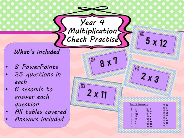 Year 4 Multiplication Tables Check Practises Teaching Resources