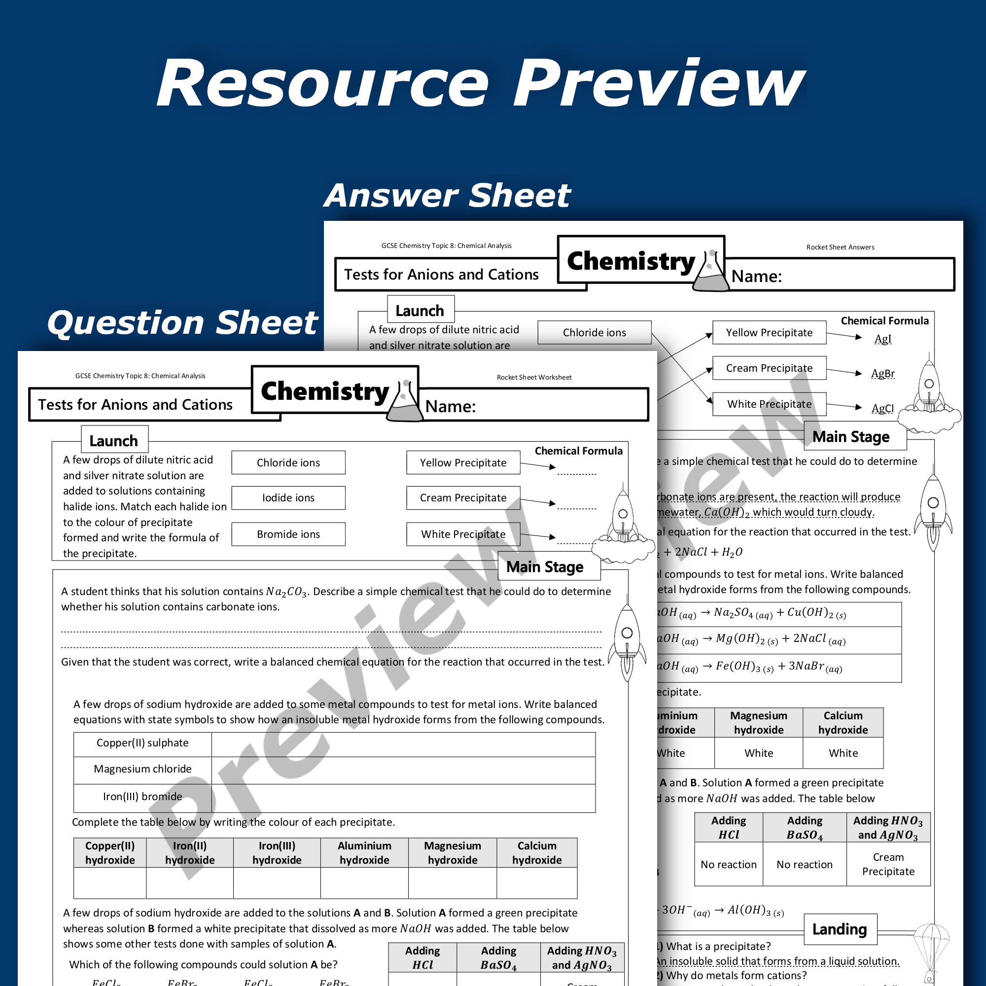 Tests for Anions and Cations Home Learning Worksheet GCSE | Teaching ...