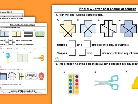 Year 1 Find A Quarter Of A Shape Or Object Summer Block 2 Maths