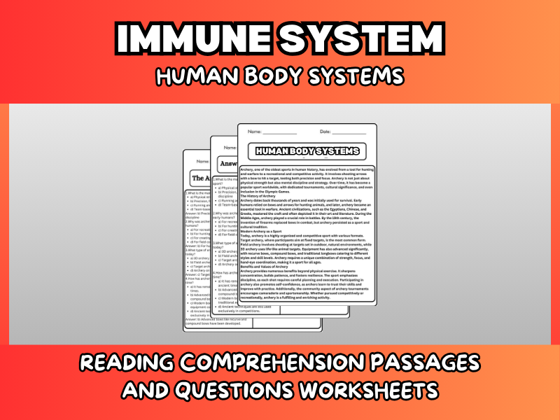 Immune System Reading Comprehension Passages and Questions Worksheets ...