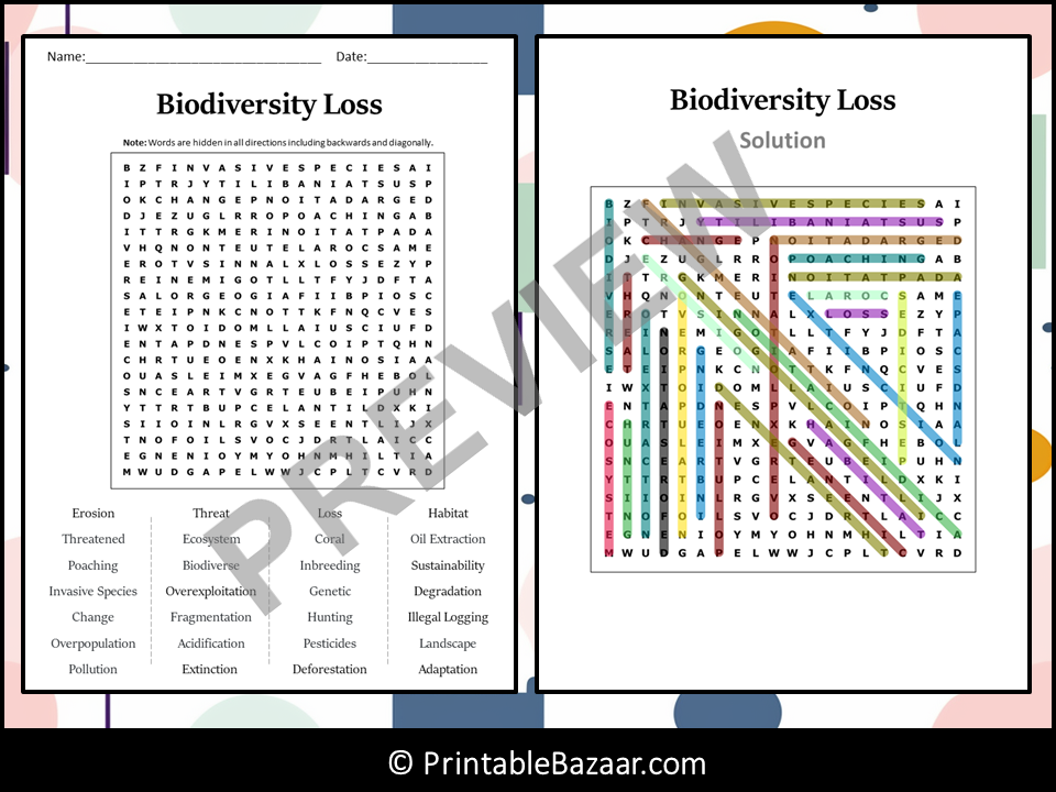 Biodiversity Loss Word Search Puzzle Worksheet Activity | Teaching ...