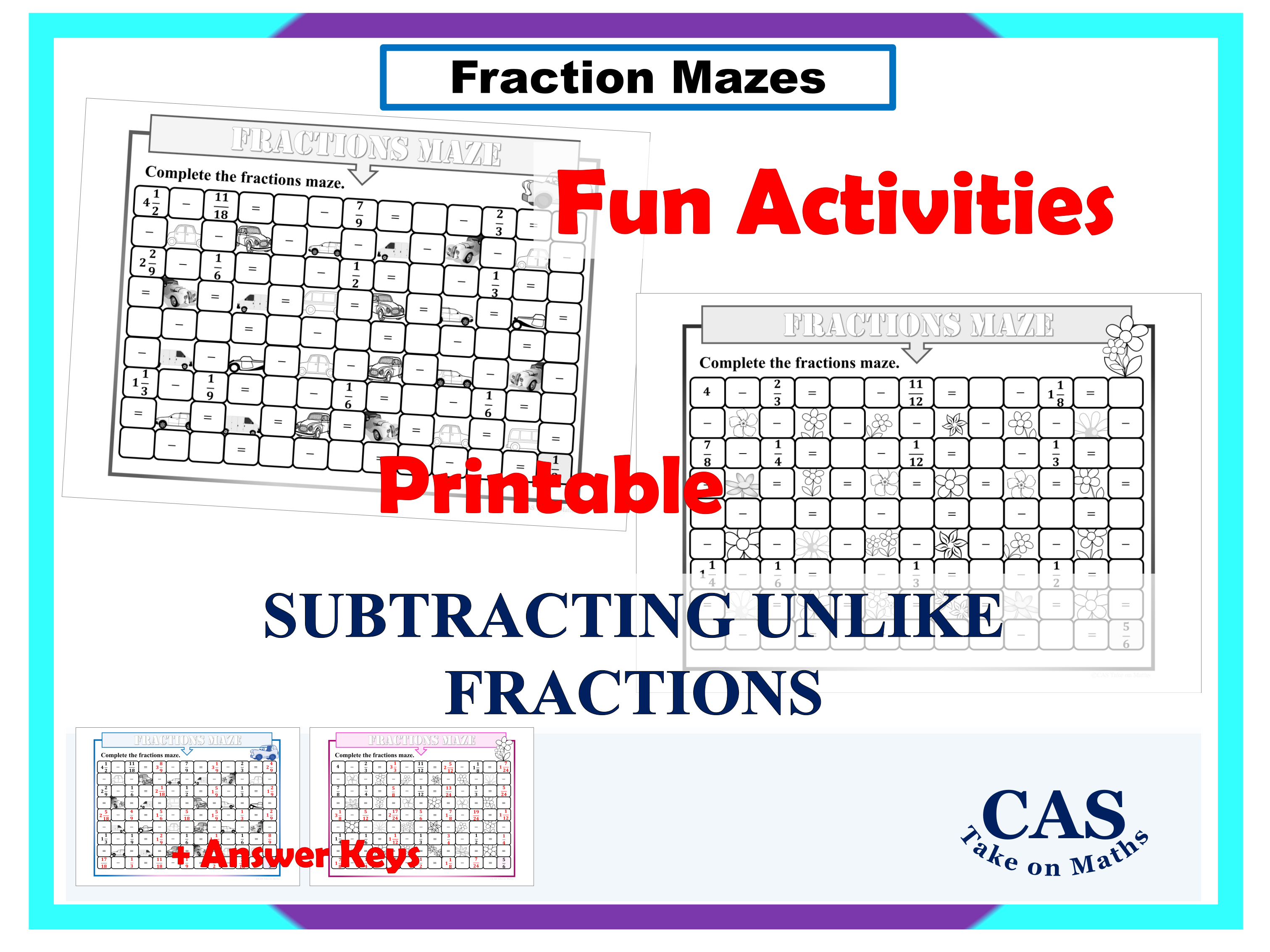 KS2 & KS3 Subtracting Unlike Fractions Mazes – Fun Maths Activity ...